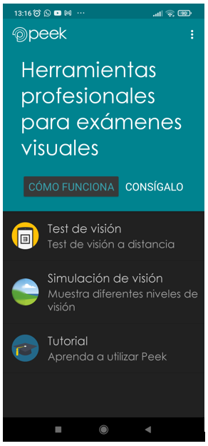 Peek Acuity. Agudeza Visual lejana sobre smarthphone